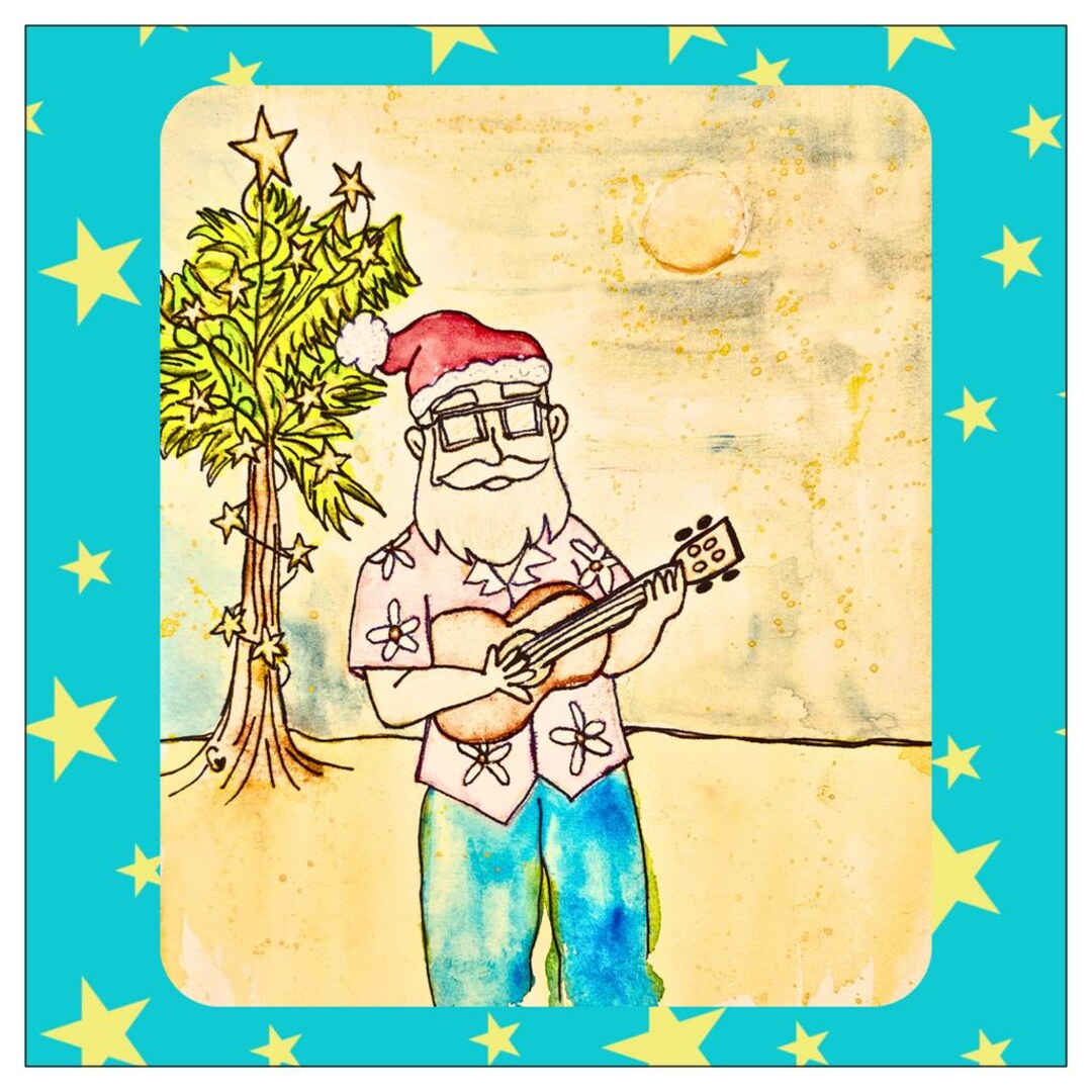 Beach Rockin Santa Flat Cards, Pack of 10 W/ Envelopes,5x7, Original ...