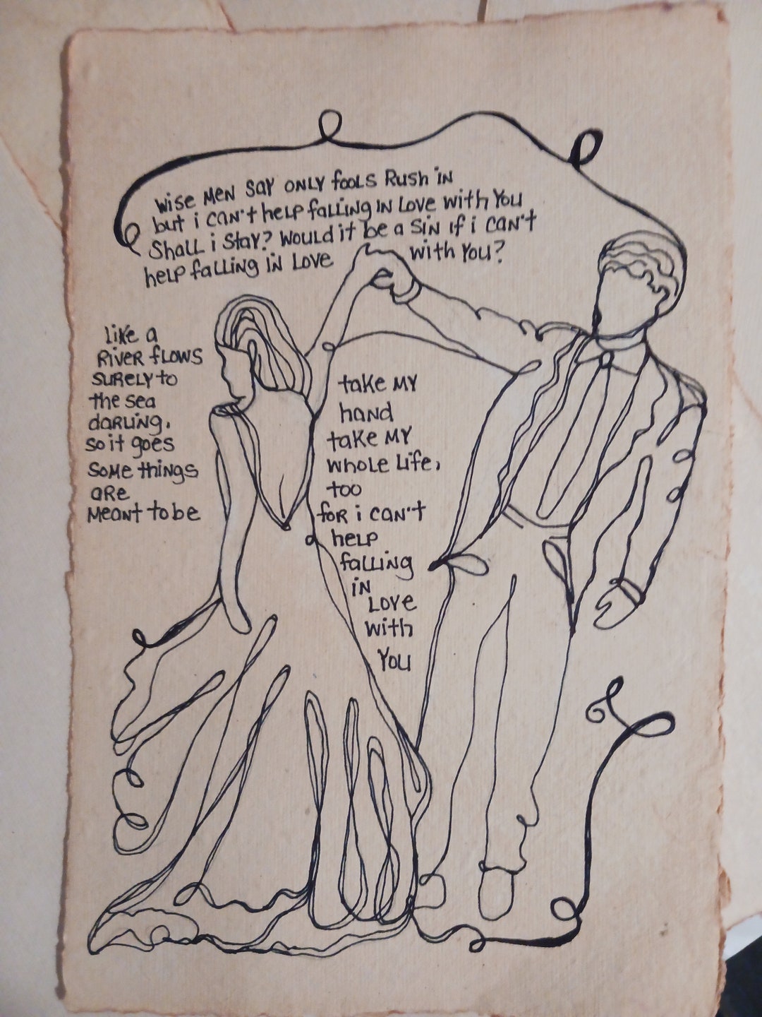 Song Lyrics Wall Art Original Pen Drawing on Handmade Paper, I Cant ...