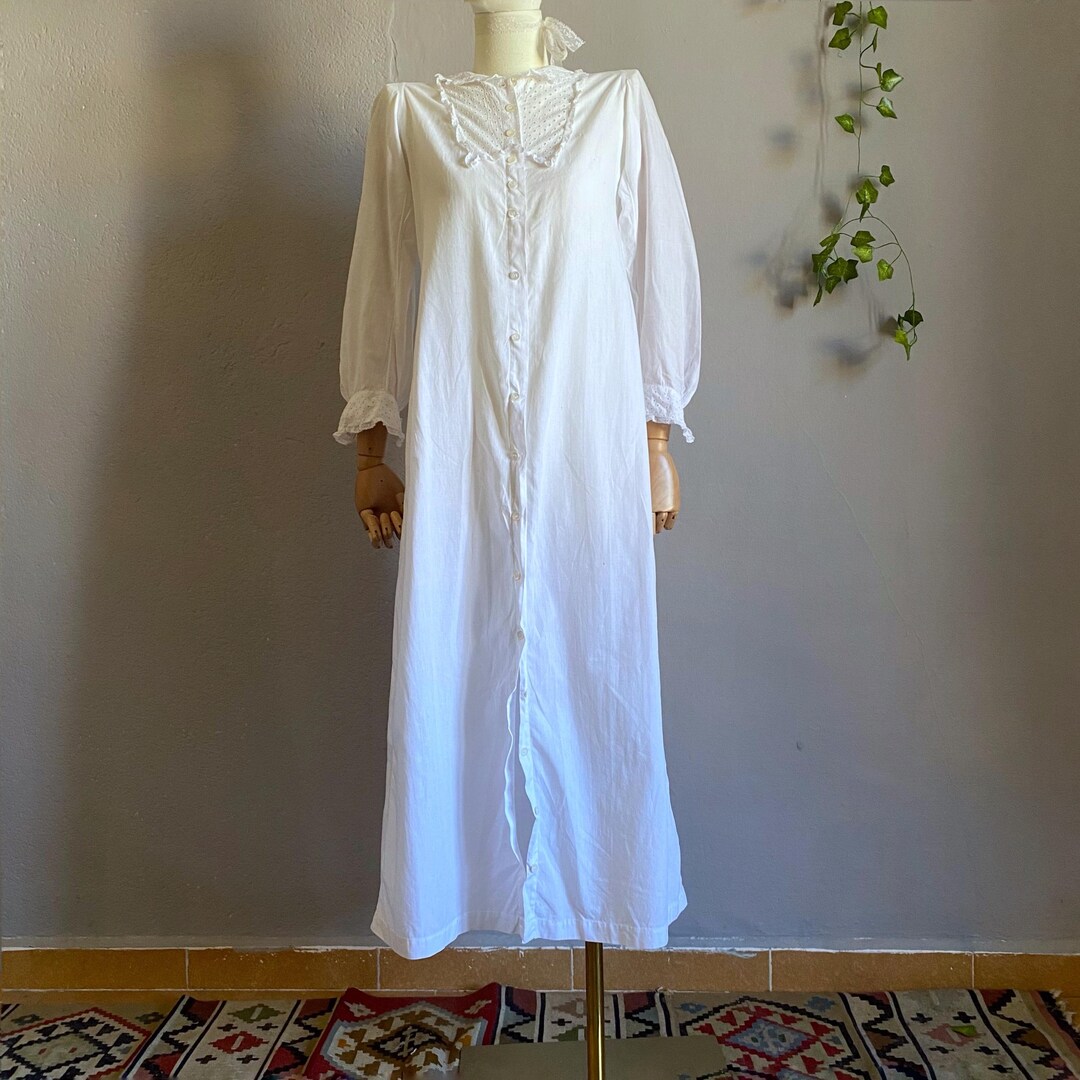 1930s Antique Cotton Broderie Anglaise Trim French Dress Nightgown ...