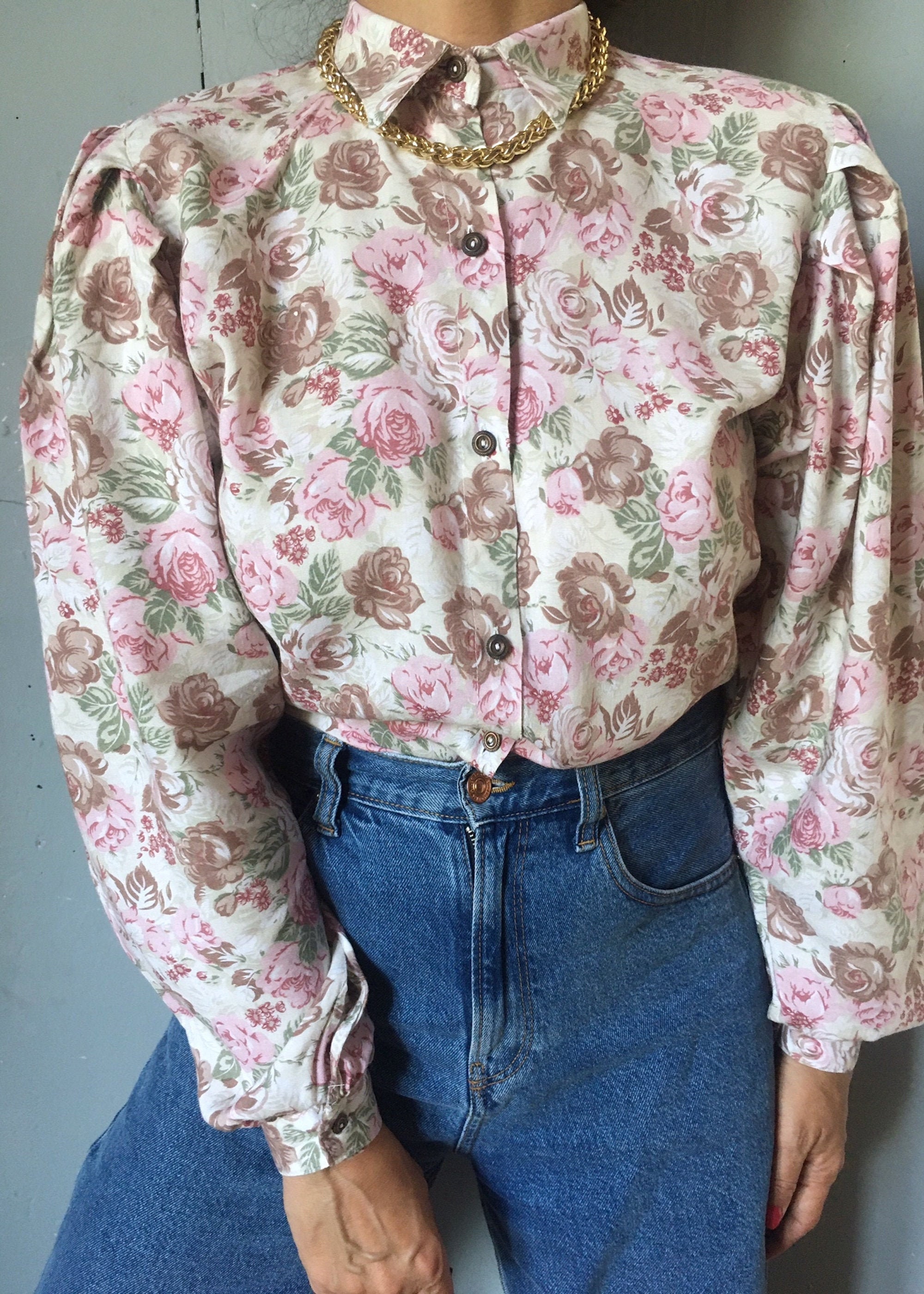 Blusa vintage estampado floral años 80 camisa vintage de | Etsy