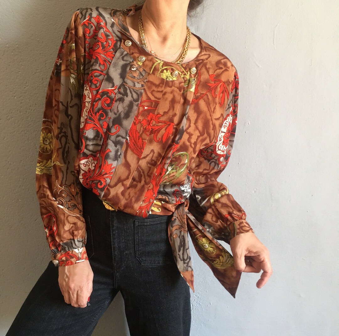 Vintage 80s Baroque Classy Elegant Bob Tie Hip Satin Shirt, Old Money ...