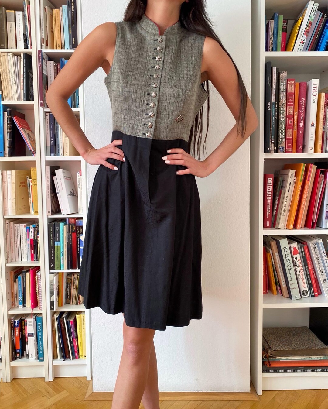 Vintage 90s Austrian Folk Dress S, Minimalist Linen Cotton Pinafore ...