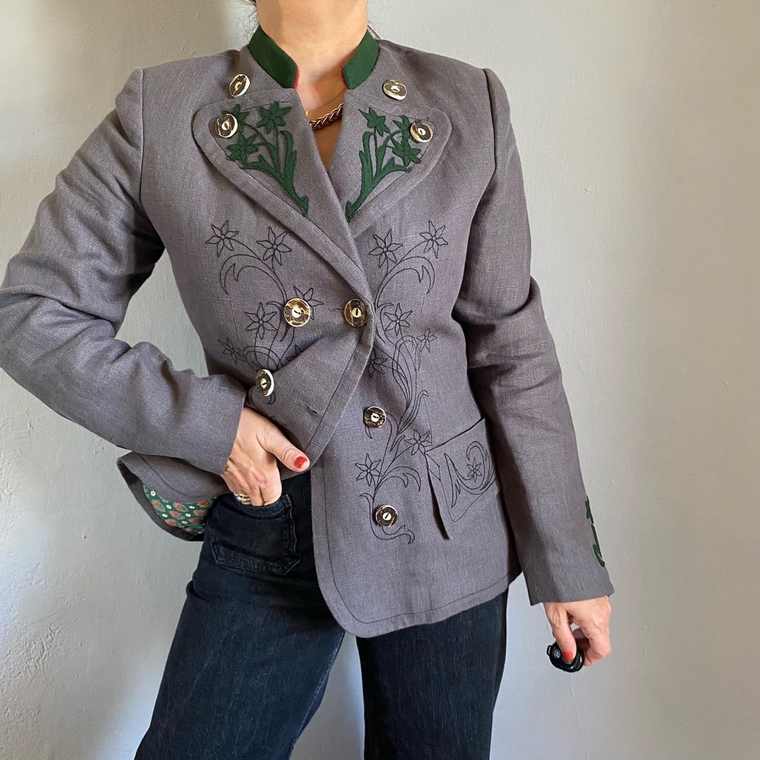 Vintage Dirndl Trachten Linen Embroidery Elegant Folk Jacket, Austrian ...