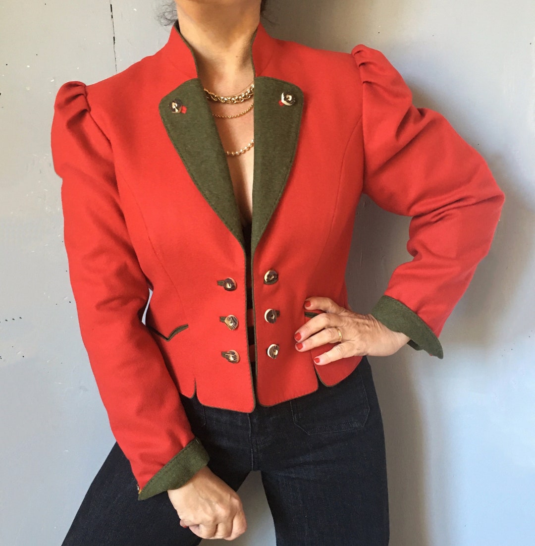 Vintage Dirndl Trachten Tyrolean Pure Wool Crop Jacket, Folk Austrian ...