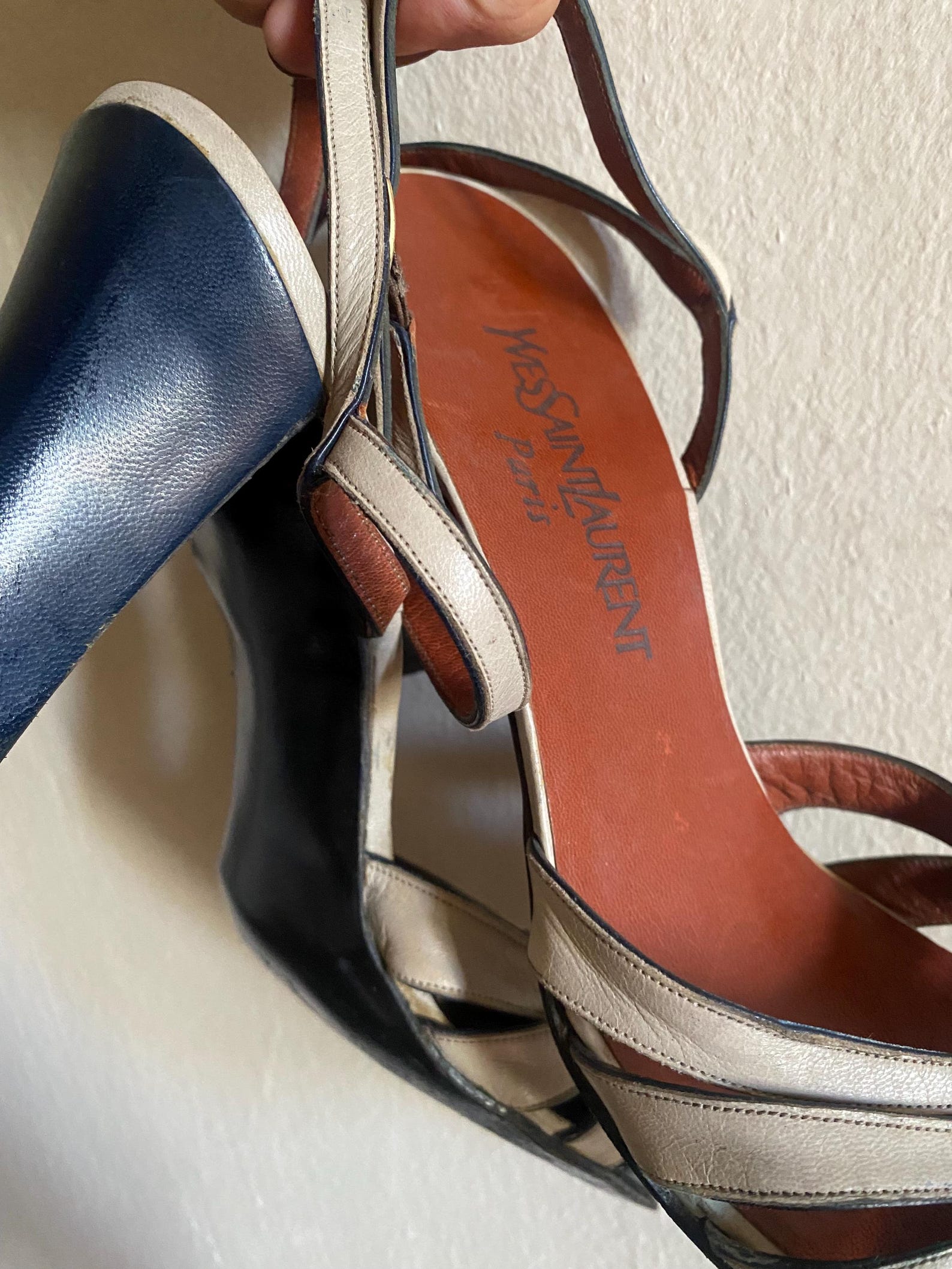 Vintage 80s Yves Saint Laurent Paris Leather Ankle Strap Heels, Navy ...