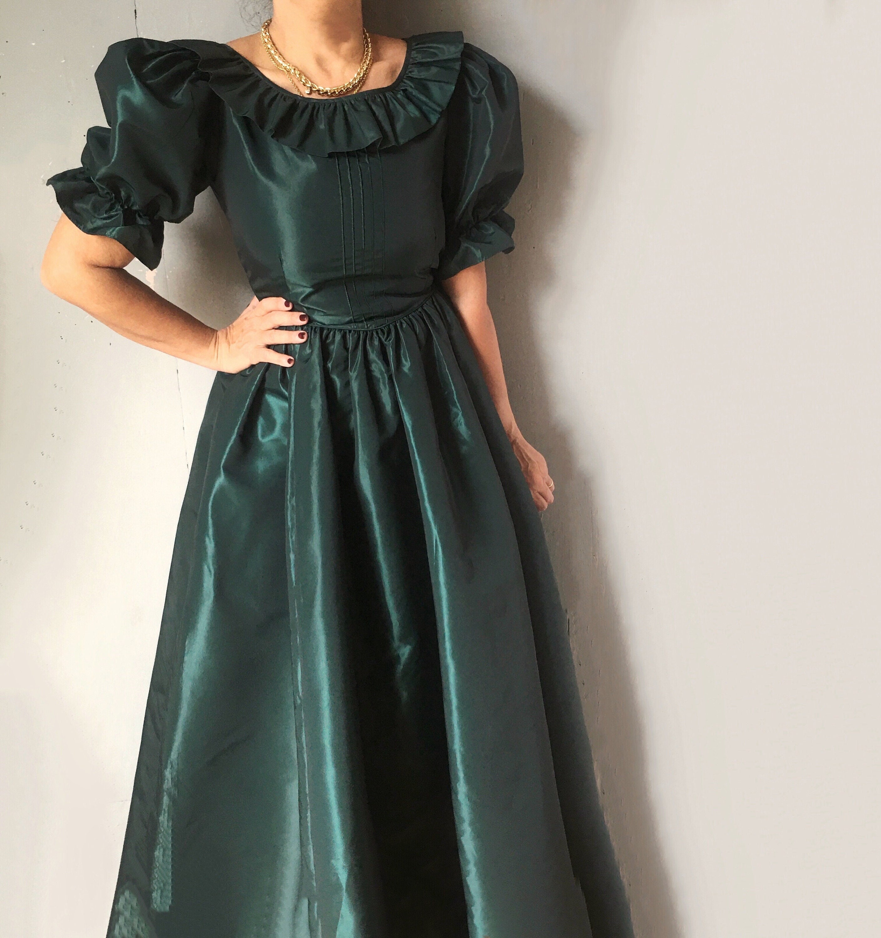 Laura Ashley Fairy Core 80s Taffeta Moss Party Ruffled Dress - Etsy
