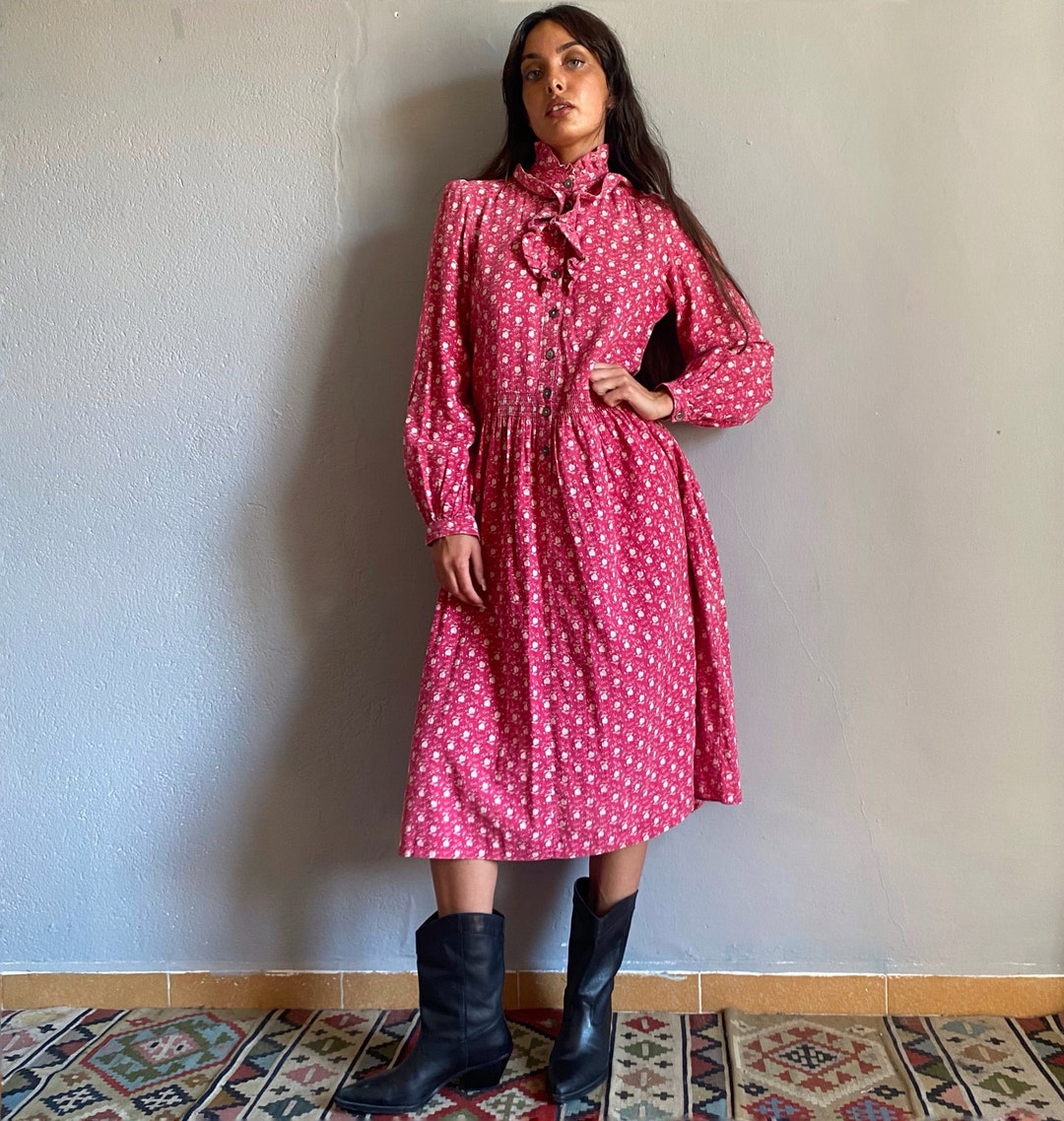 Vintage 70s Laura Ashley Wales Cotton Flanne Dress, Dotsy Floral Ruffle ...