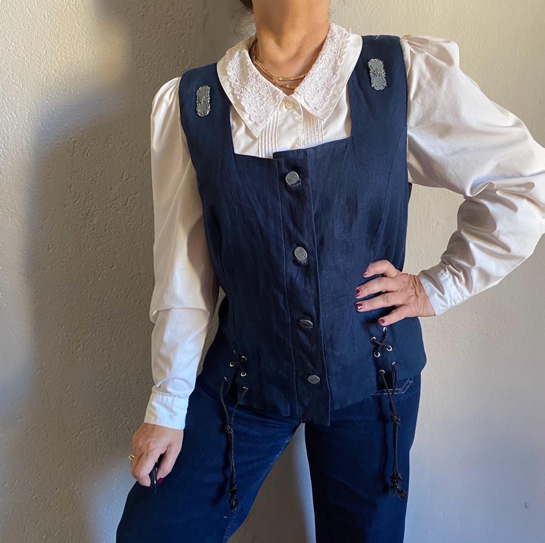 Vintage Dirndl Corset Linen Bodice Revival Folk Bavarian Vest, Peasant ...