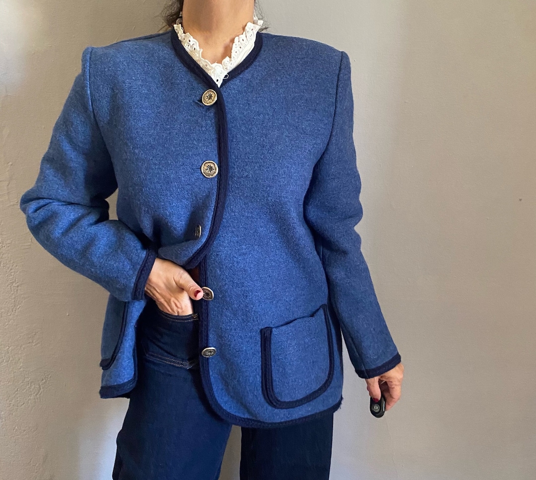 Vintage Trachten Bavarian Folk Boiled Wool Indigo Jacket, Elegant ...