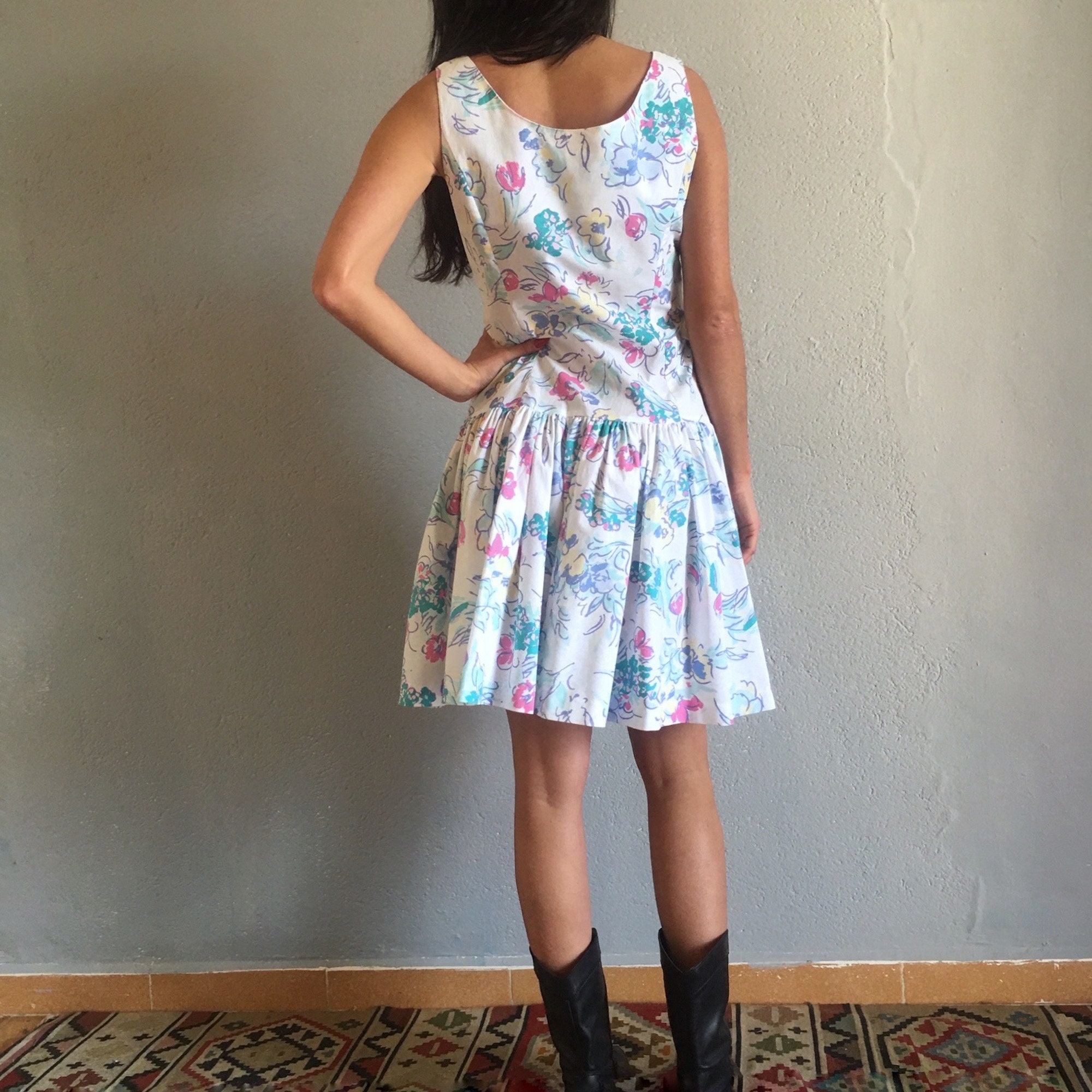 Laura Ashley 80s Vintage Folk Mini Tank Cotton Dress, Cute Romantic ...