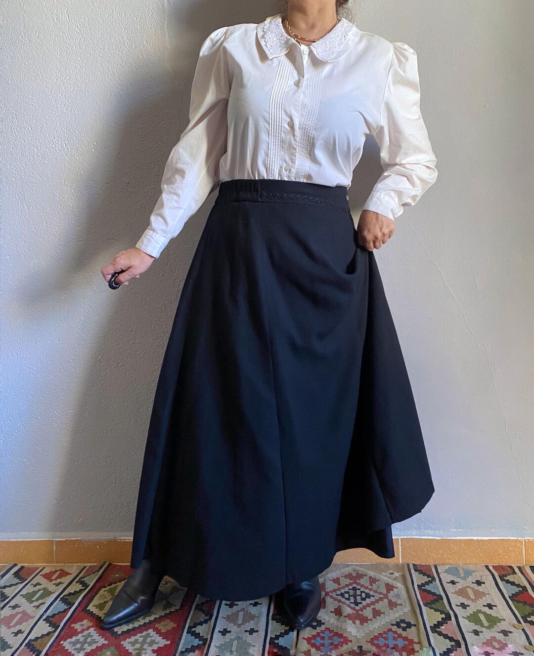 Vintage Austrian Folk Maxi Black Skirt, High Waist Semi Circle Cut ...