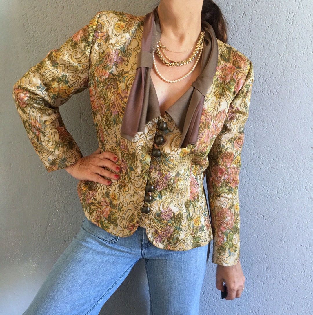 Vintage 80s Rococo Revival Brocade Metallic Bohemian Party Elegant ...
