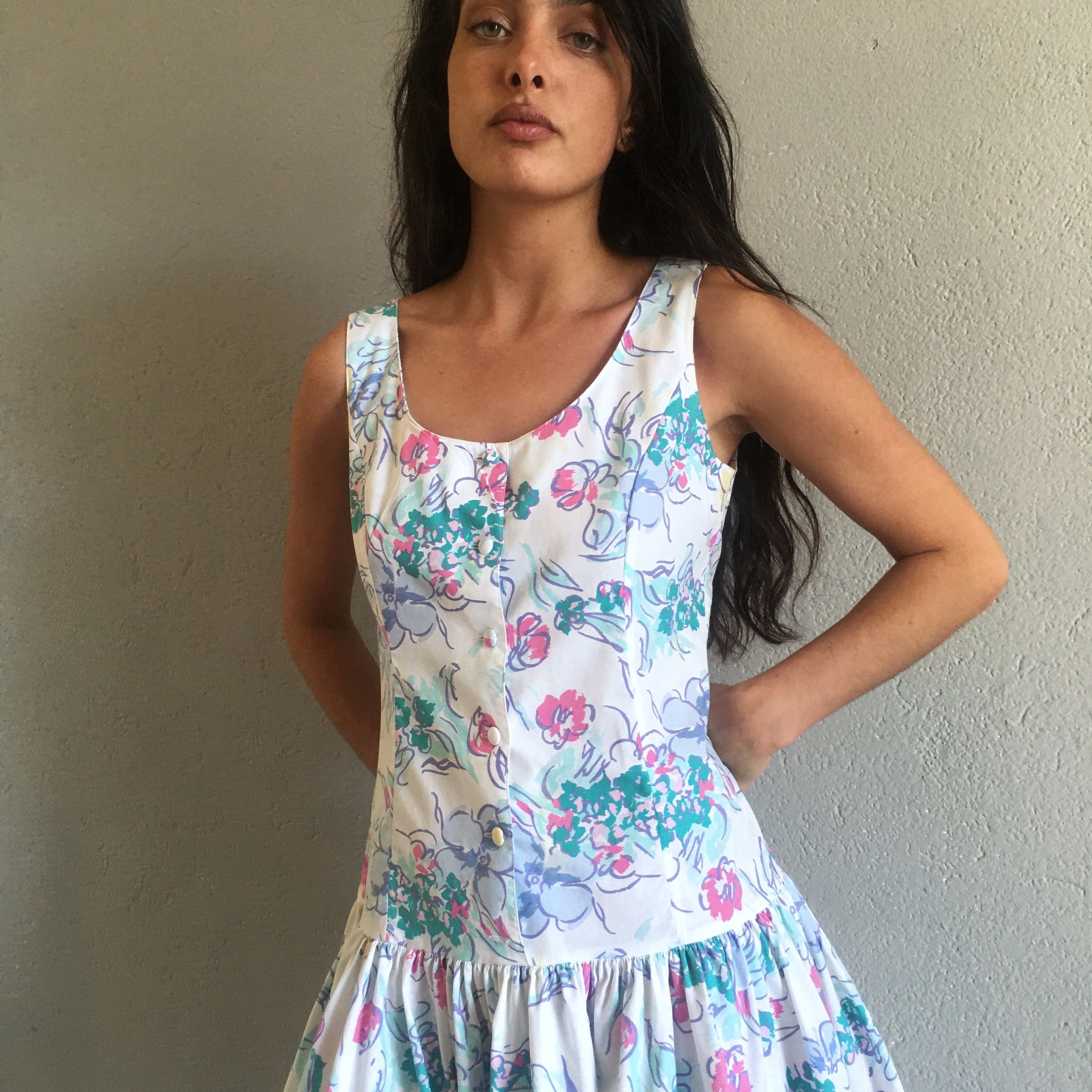 Laura Ashley 80s Vintage Folk Mini Tank Cotton Dress, Cute Romantic ...