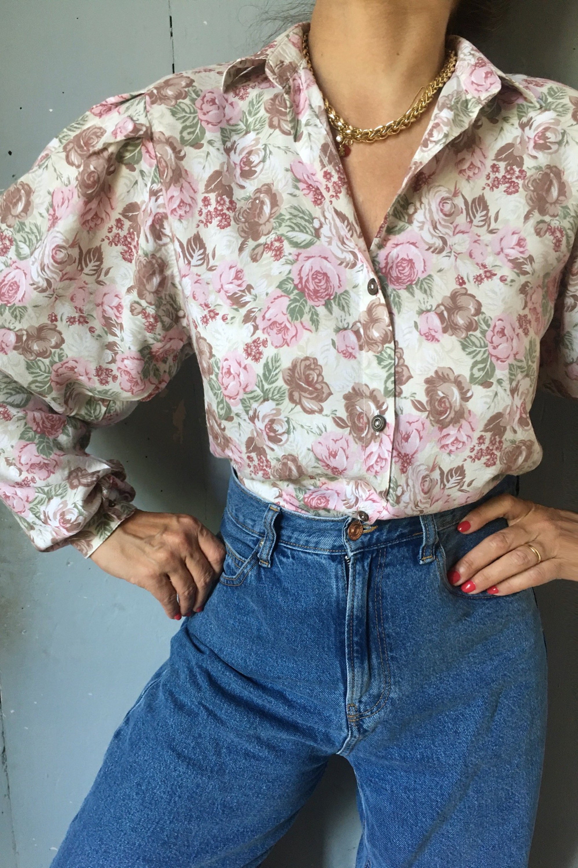 Blusa vintage estampado floral años 80 camisa vintage de | Etsy