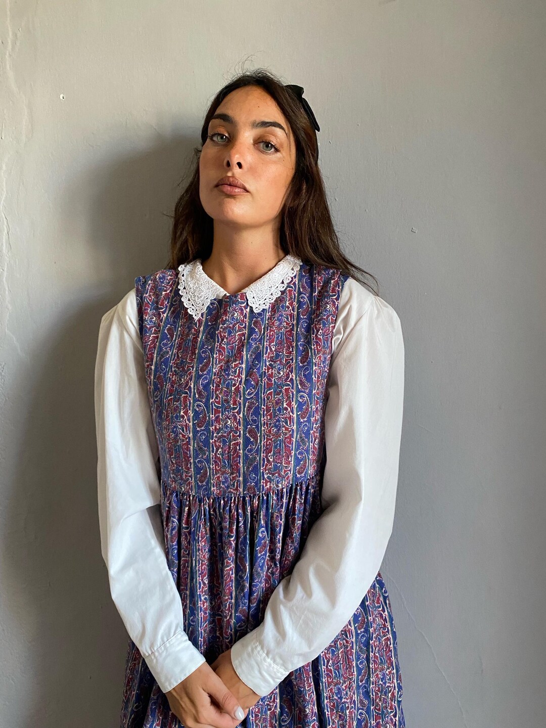 Laura Ashley 80s Pinafore Paisley Vintage Folk Lilac Cotton Flannel ...