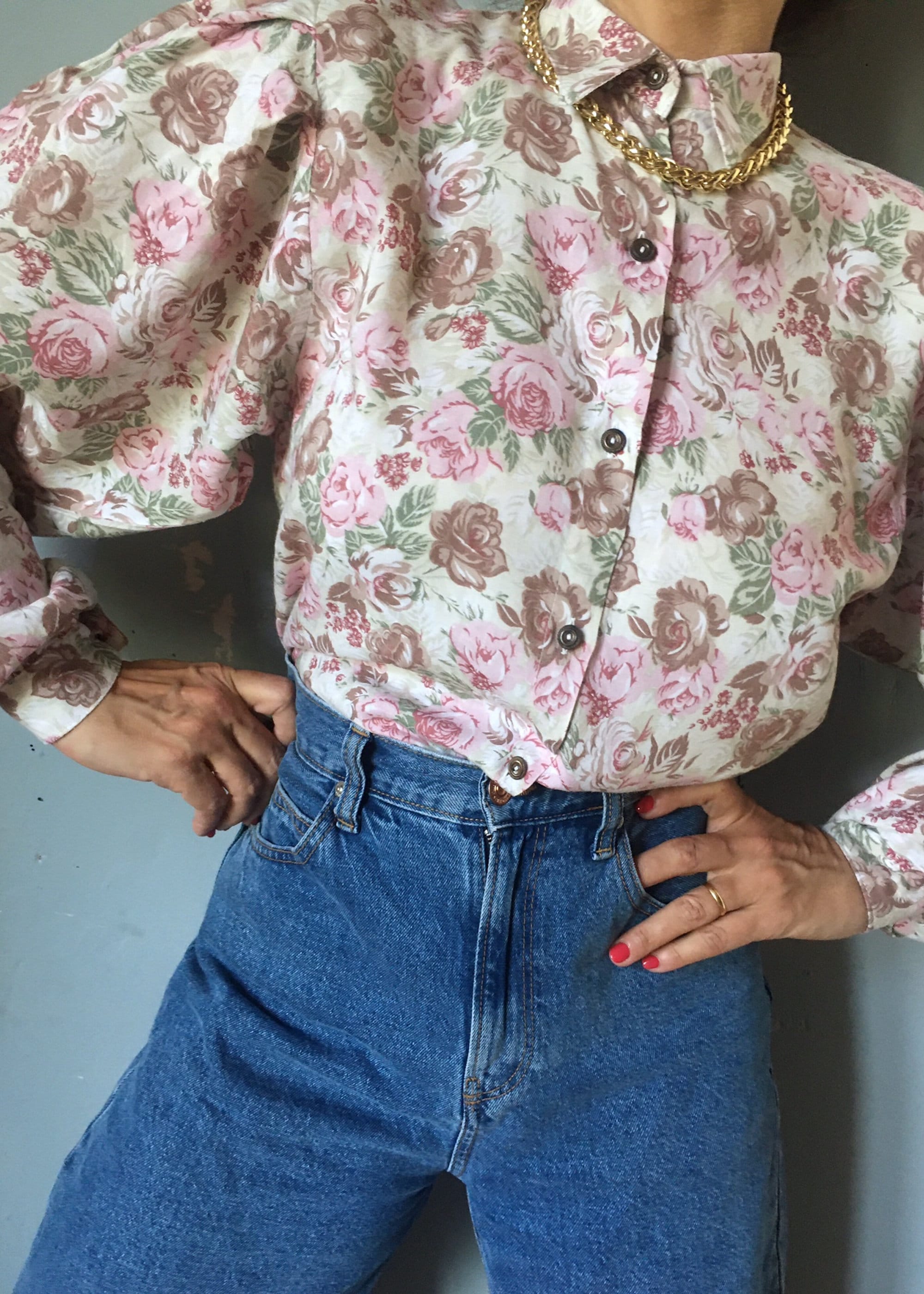 Blusa vintage estampado floral años 80 camisa vintage de | Etsy