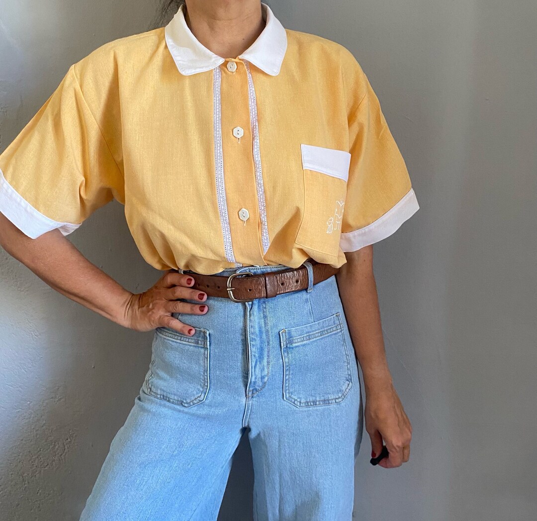 Vintage 80s Trim Embroidery Folk Cotton Color Block Rare Shirt, Retro ...