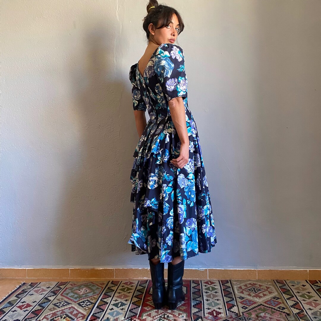 Laura Ashley Vintage 80s Bustle Prom Party Dress, Puffy Button Back ...