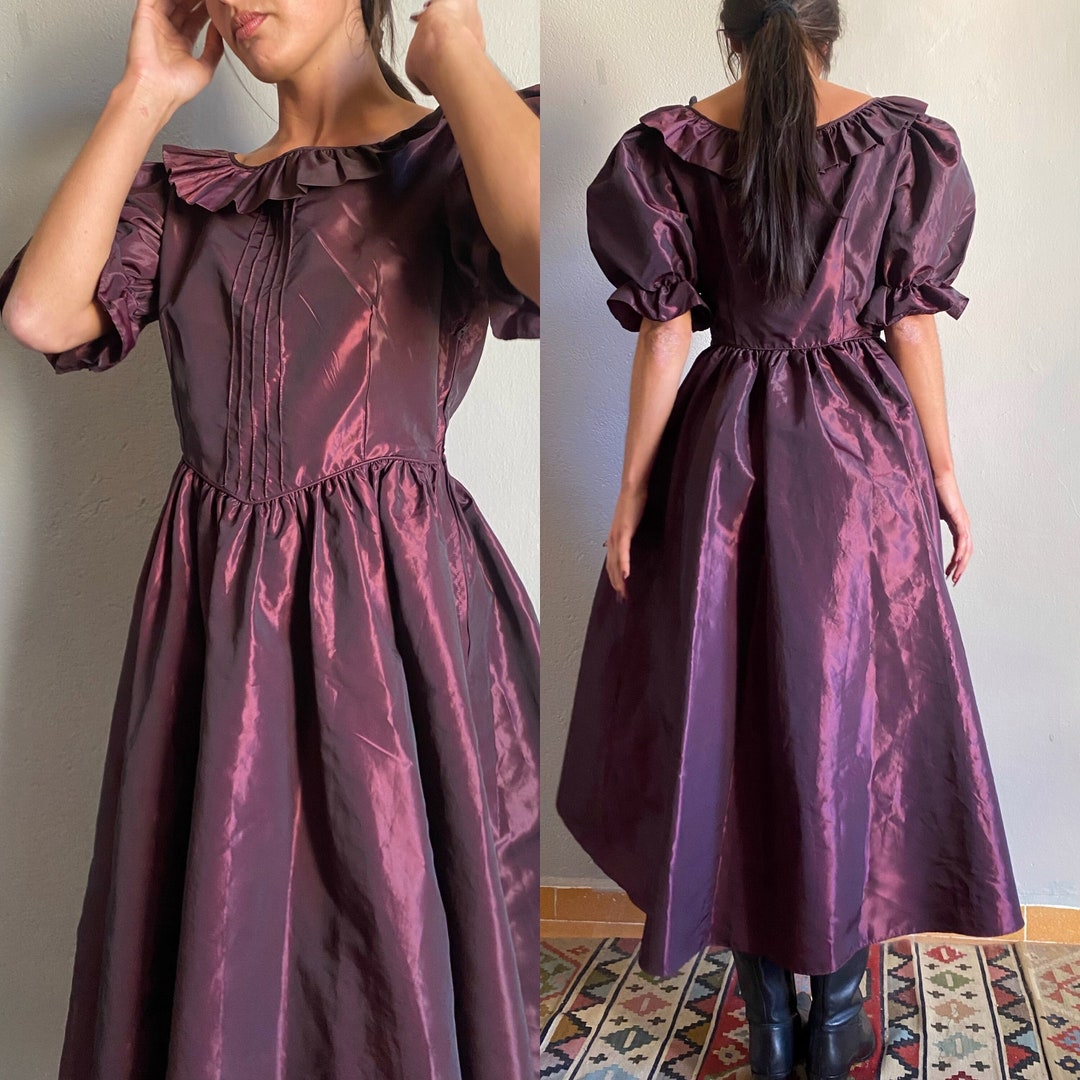 Laura Ashley Fairy 80s Taffeta Aubergine Party Ruffled Dress, Victorian ...