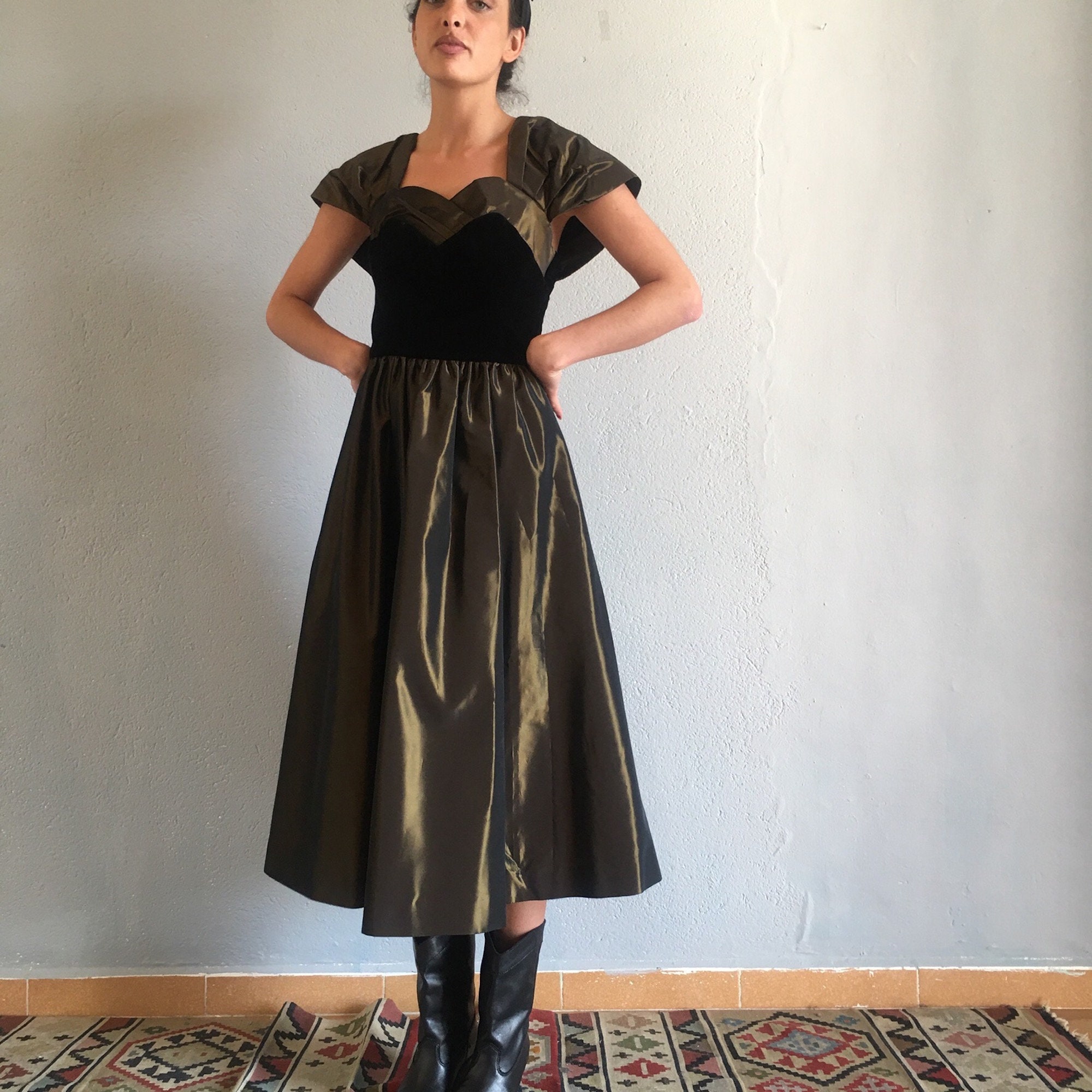 Laura Ashley Fairy Core 80s Taffeta Velvet Party Corset Dress ...