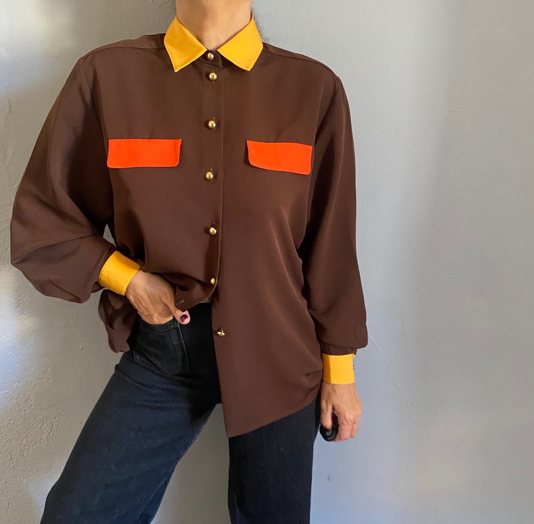 Vintage 90s Geometric Colorblock Avant Garde Elegant Satin Shirt, Artsy ...