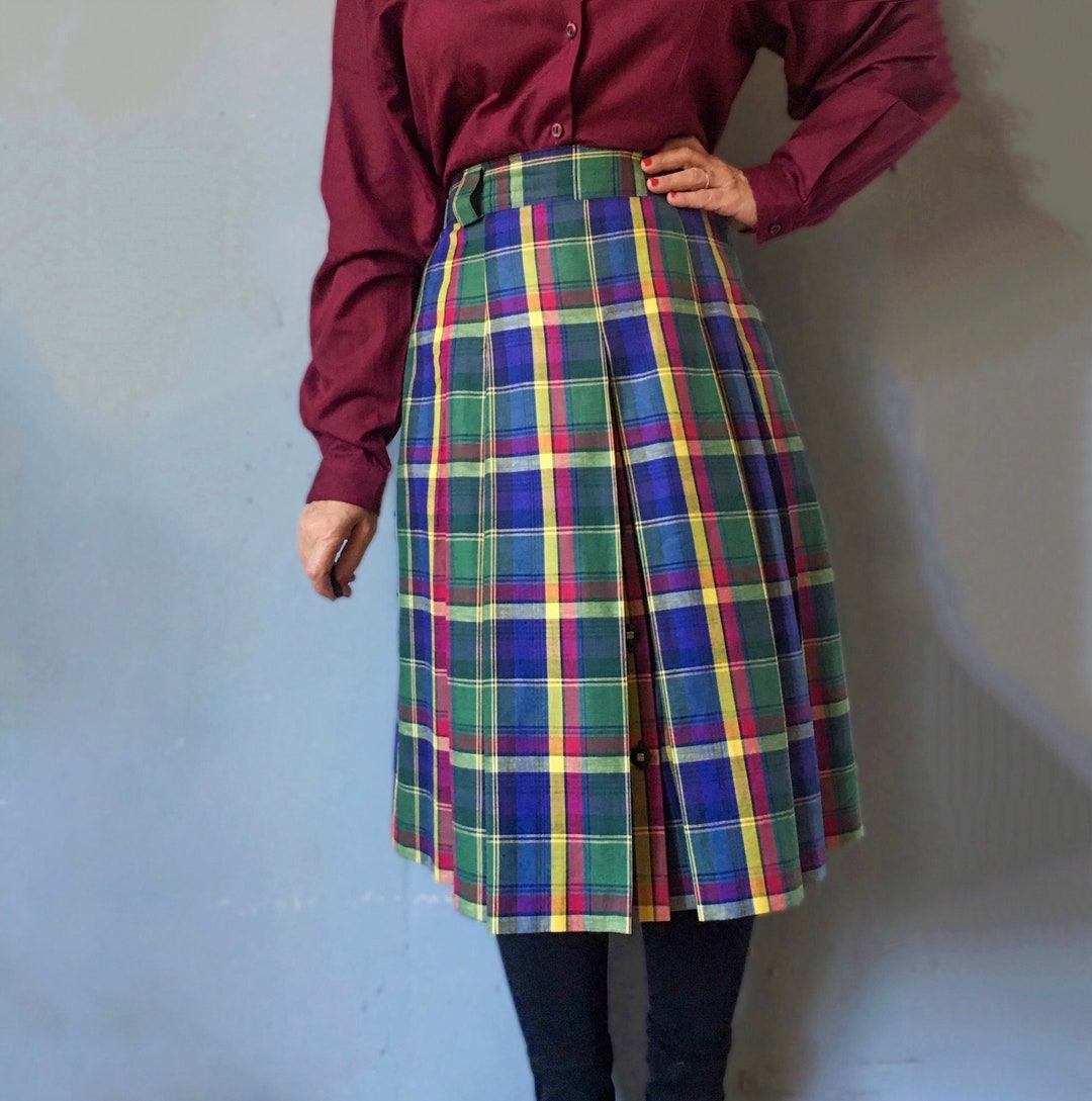 Vintage Tartan High Waist Midi Pleated Librarian Skirt, Academia ...