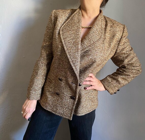 Vintage tweed pure wool elegant classic mocha mouse j… - Gem