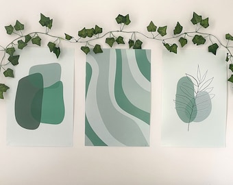 Green Poster Set of 3, Sage Green Wall Art, Aesthetic Posters, Retro ...
