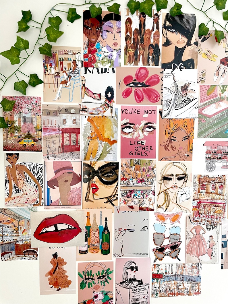 Retro Parisian Chic Aesthetic Wall Collage 40 Physical Prints Etsy Uk