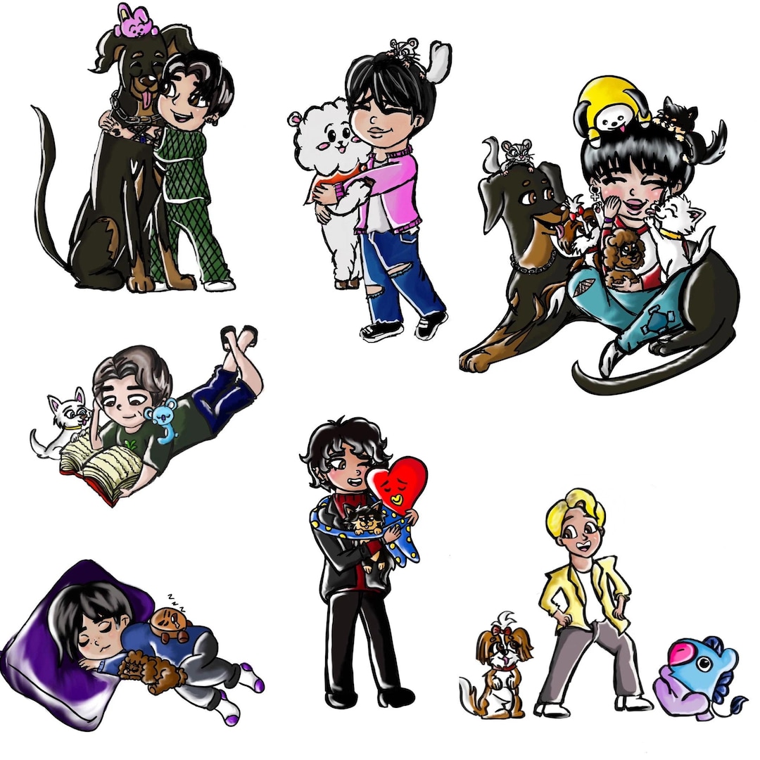 BTS, BT21 and the BTS Pets Vinyl Fanart Stickers RM Jin Suga Jhope ...