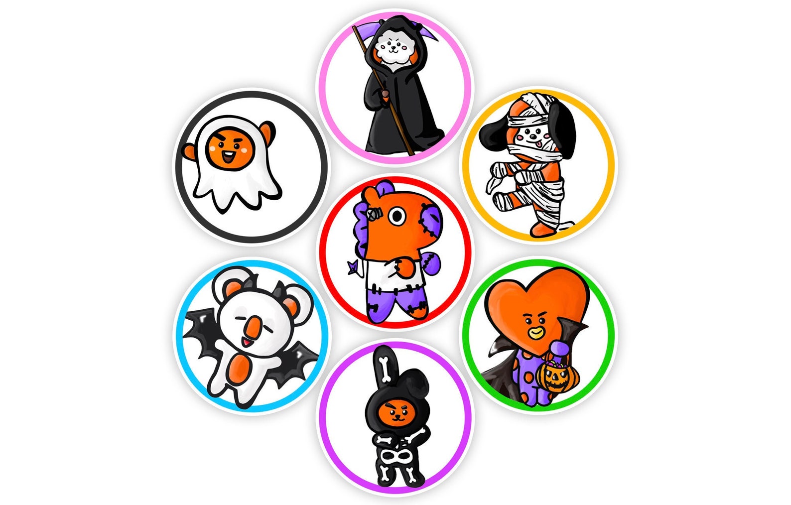 BT21 Halloween Themed Cute Fanart Vinyl Stickers BT21 RJ Koya - Etsy