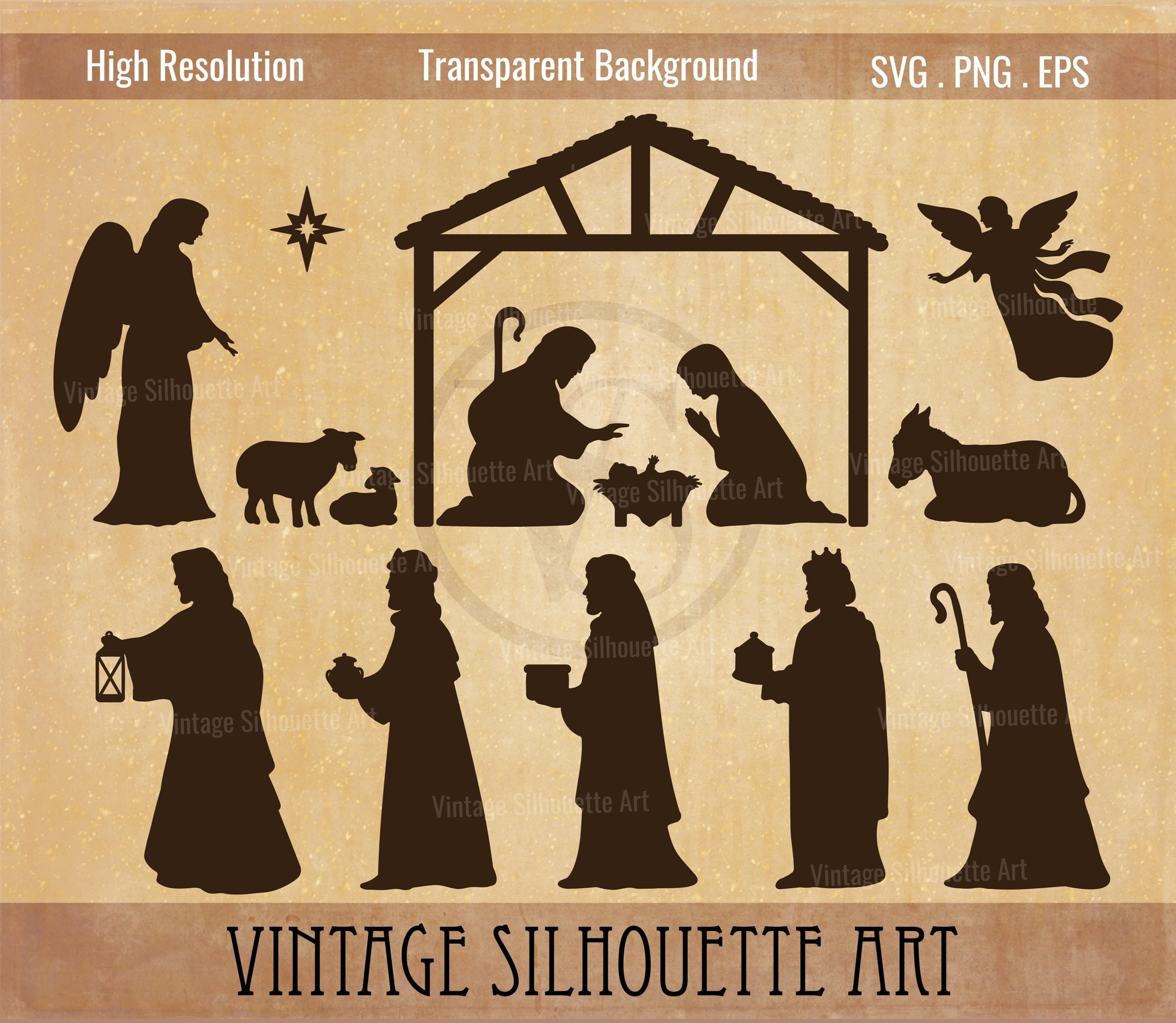 Silueta De Belén Para Imprimir Escena De La Natividad SVG, Silueta