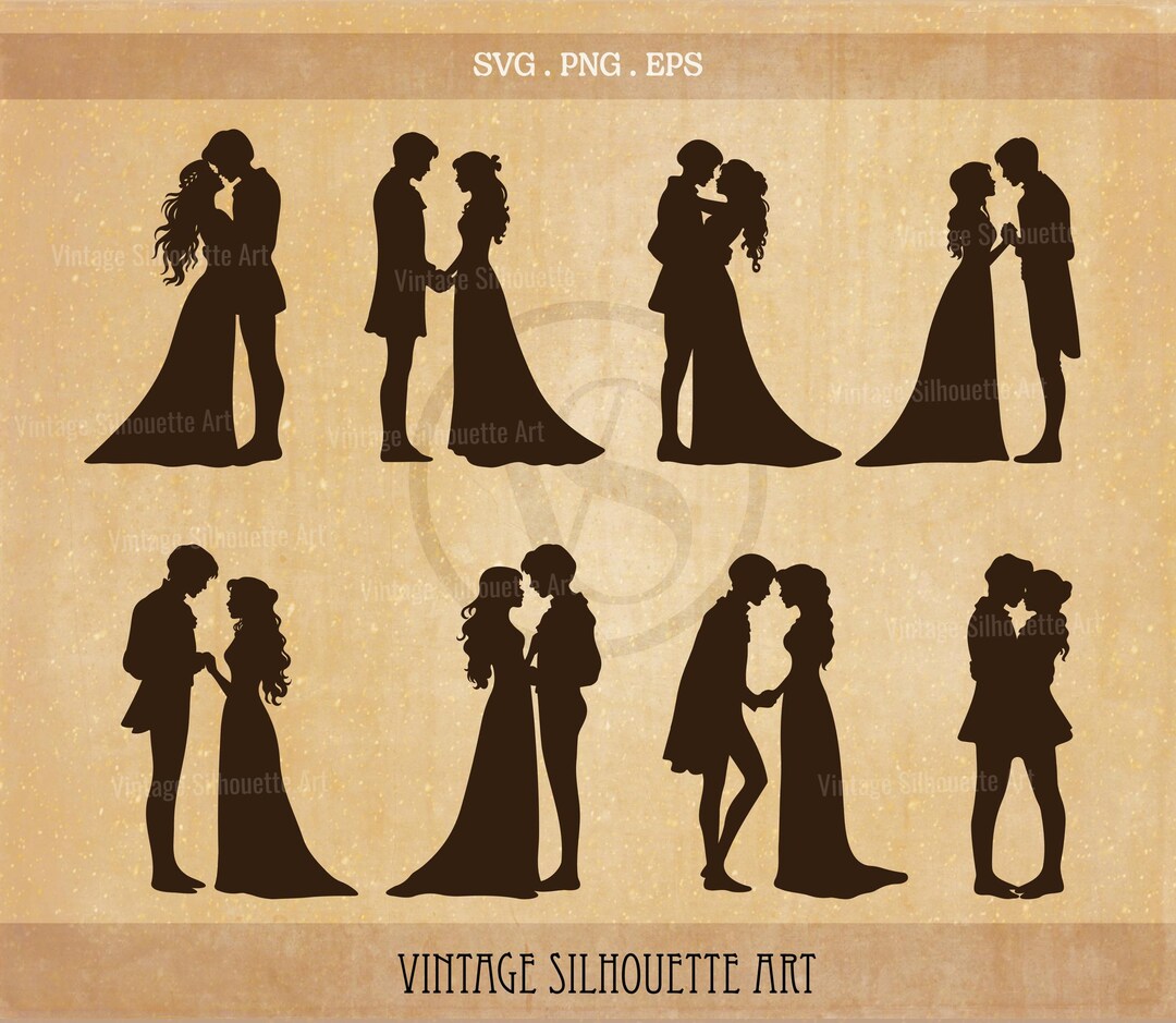 Romantic Couple Silhouette, Vintage Couple Art, Valentine's Day Svg ...