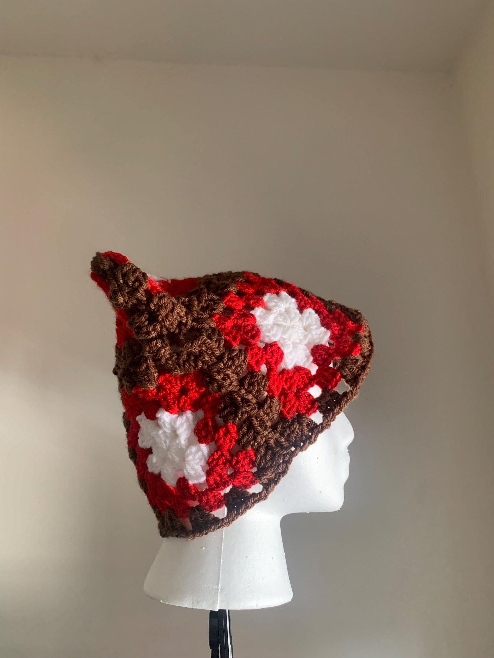 Granny Square Cat Hat/brownredwhite - Etsy
