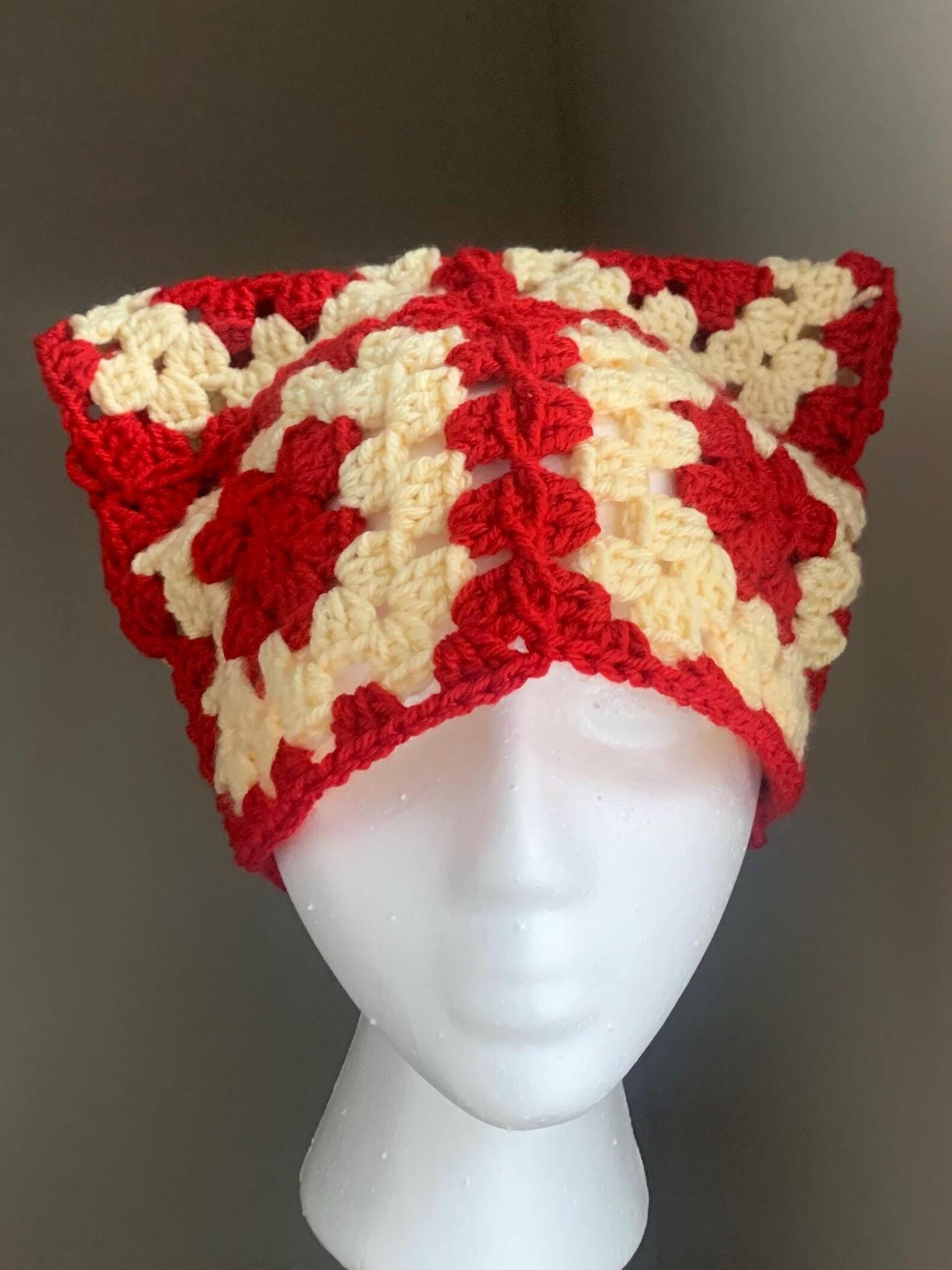 Granny Square Cat Hat/redandcream - Etsy