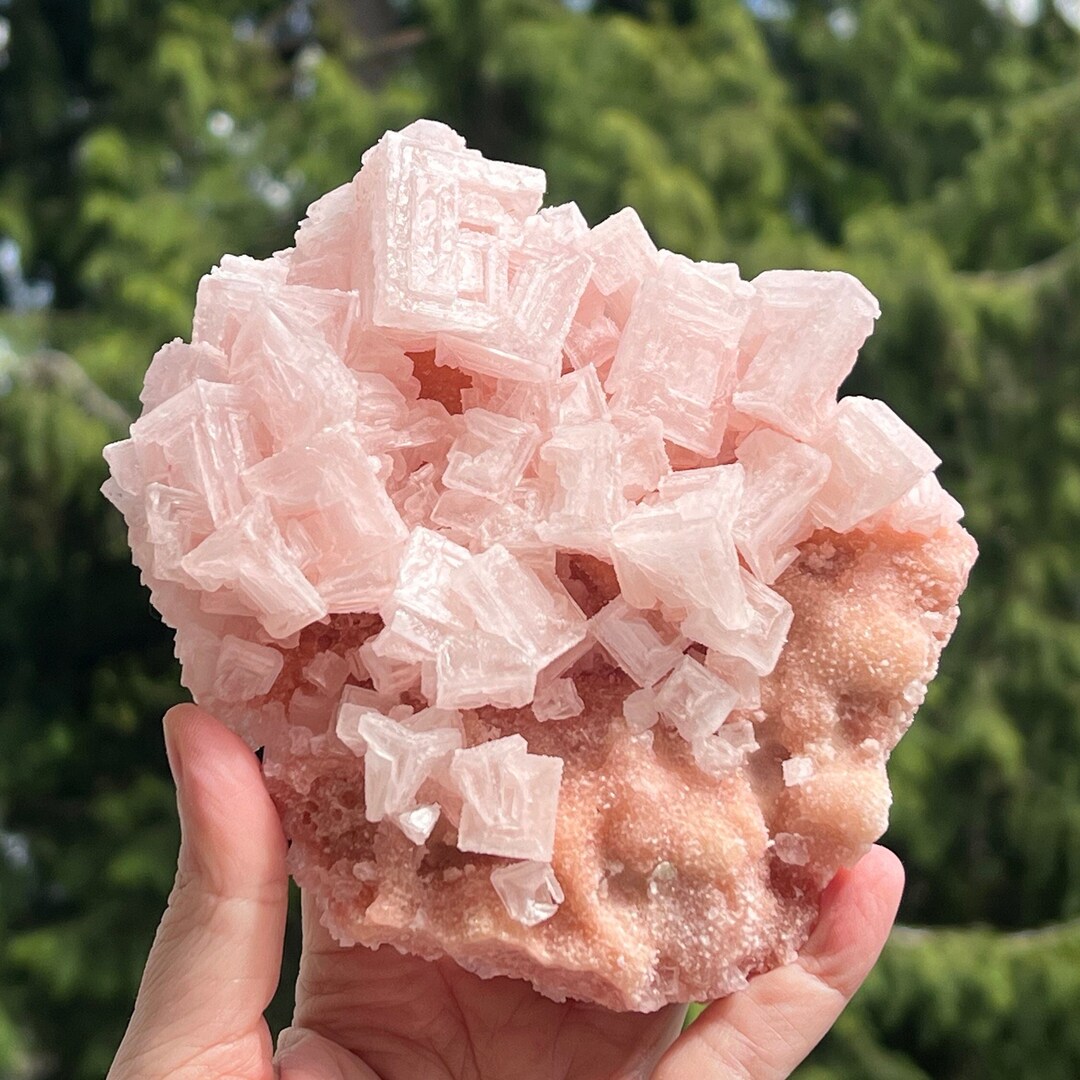 Large Light Pink Halite Crystal Specimen With Display Stand - Very Nice ...
