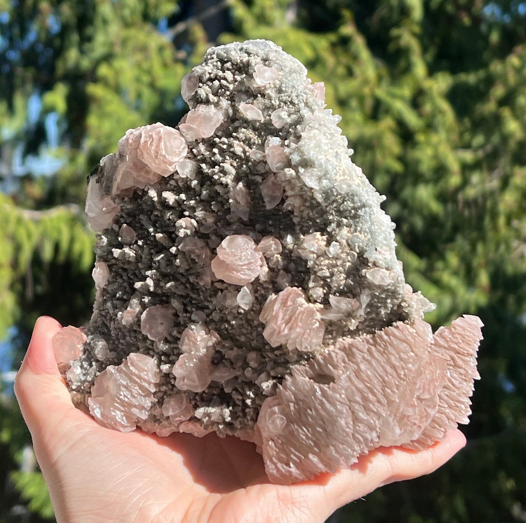 LARGE Pink Pagoda Calcite on Matrix With FLUORESCENCE From Fujian ...