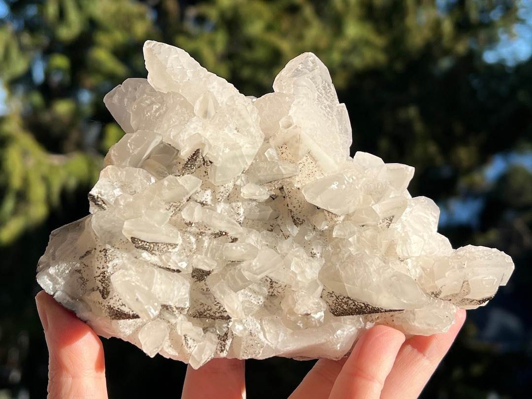 Large FLUORESCENT White Dogtooth Calcite With Pyrite From Chenzhou ...