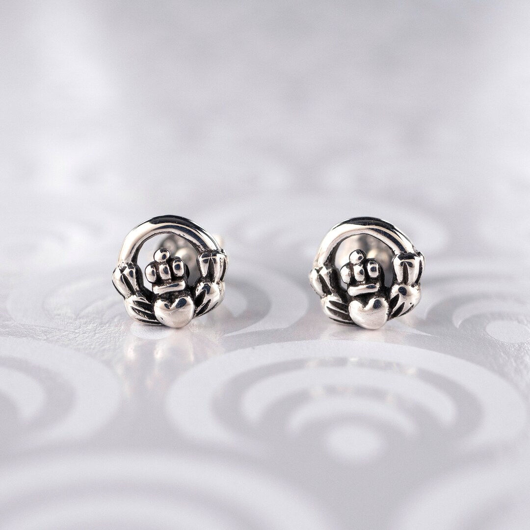 925 Sterling Silver Tiny Cute Stud Post Earrings, Celtic Claddagh Stud Earrings, Gift for Girls ...