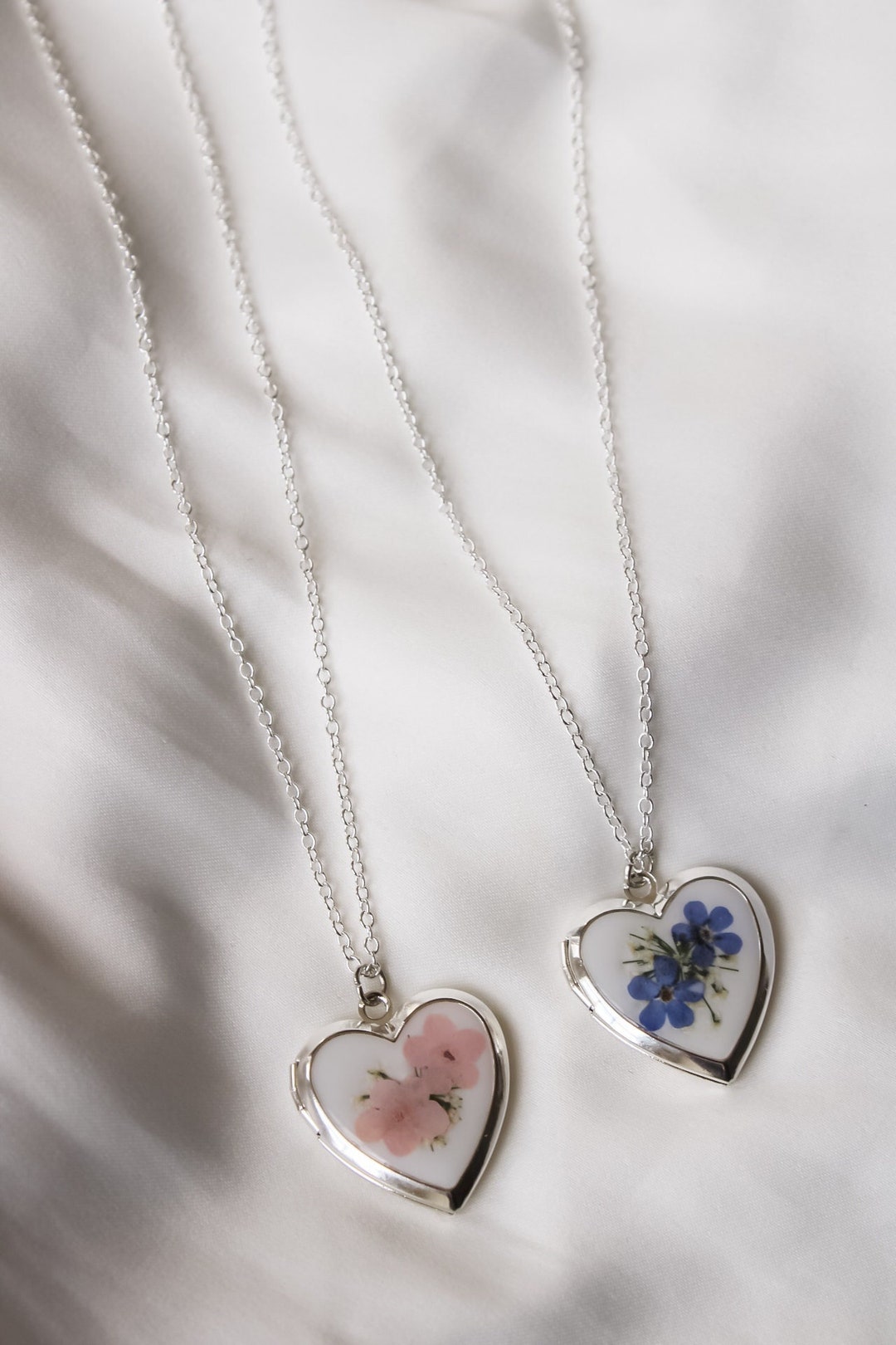 Silver Forget-me-not Wildflower Photo Locket Necklace | Resin Pressed ...