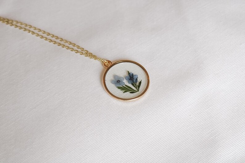 Forget-me-not and Fern Pressed Wildflower Necklace | Resin Necklace ...
