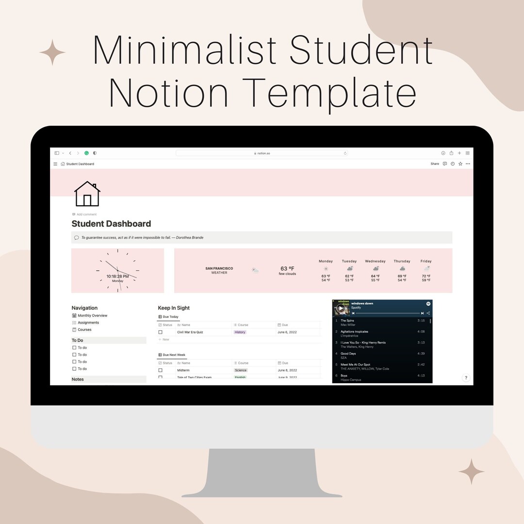 Minimalist Student Notion Template High School Notion Planner - Etsy