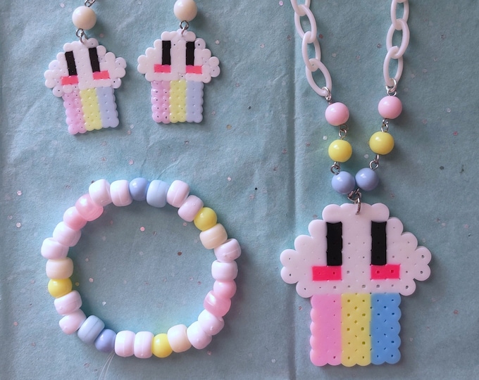 Pastel Perler Rainbow Clouds, Sweet Spring, Nature Jewelry, Pastel Kawaii Beaded Jewelry, Decora ...