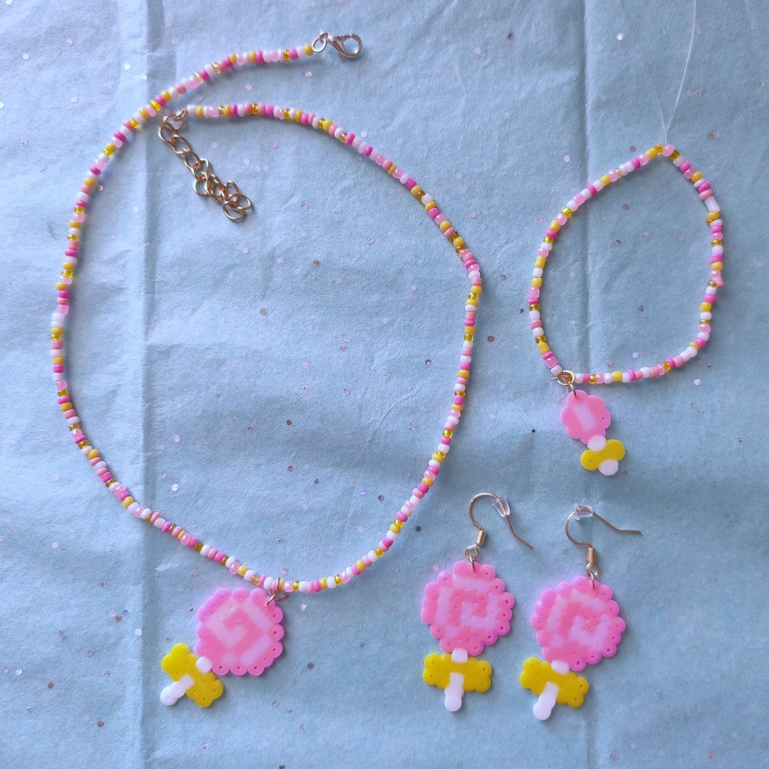 Pink Lemonade Lollipop Perler, Seed Bead Necklace With Perler Charm ...
