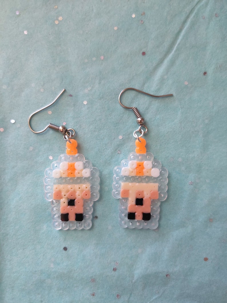 Cute Bubble Tea Cup Earrings, Boba Tea Perler Art, Milk Tea Drink ...
