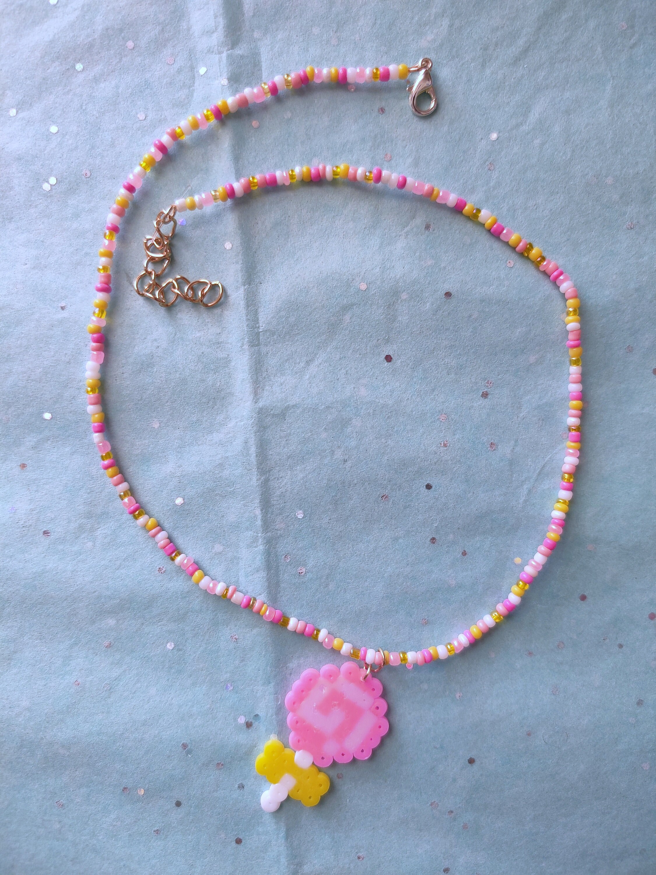 Pink Lemonade Lollipop Perler, Seed Bead Necklace With Perler Charm ...
