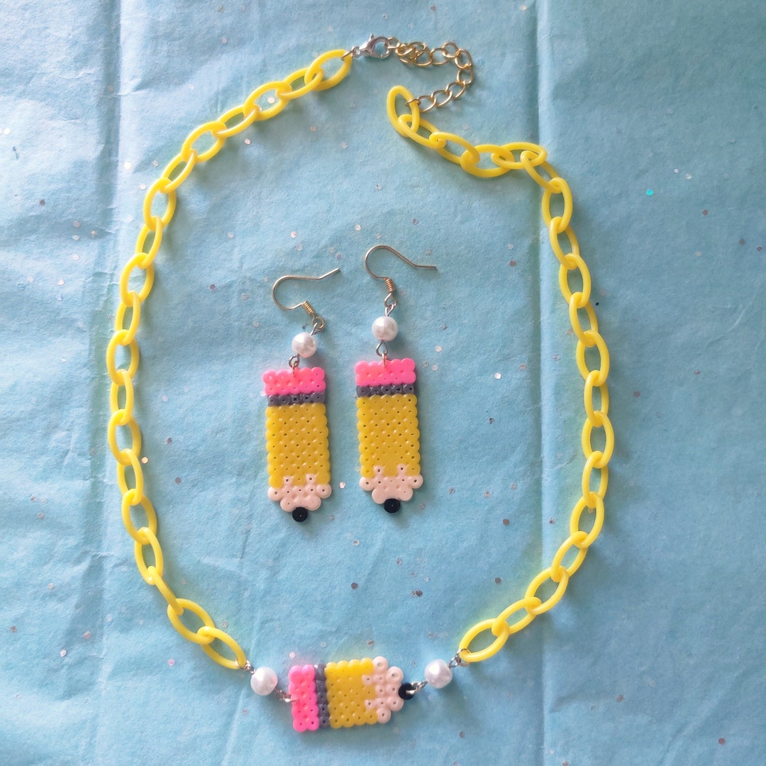 Autumn Pencil Back to School Perler, Plastic Chain Choker With Faux ...