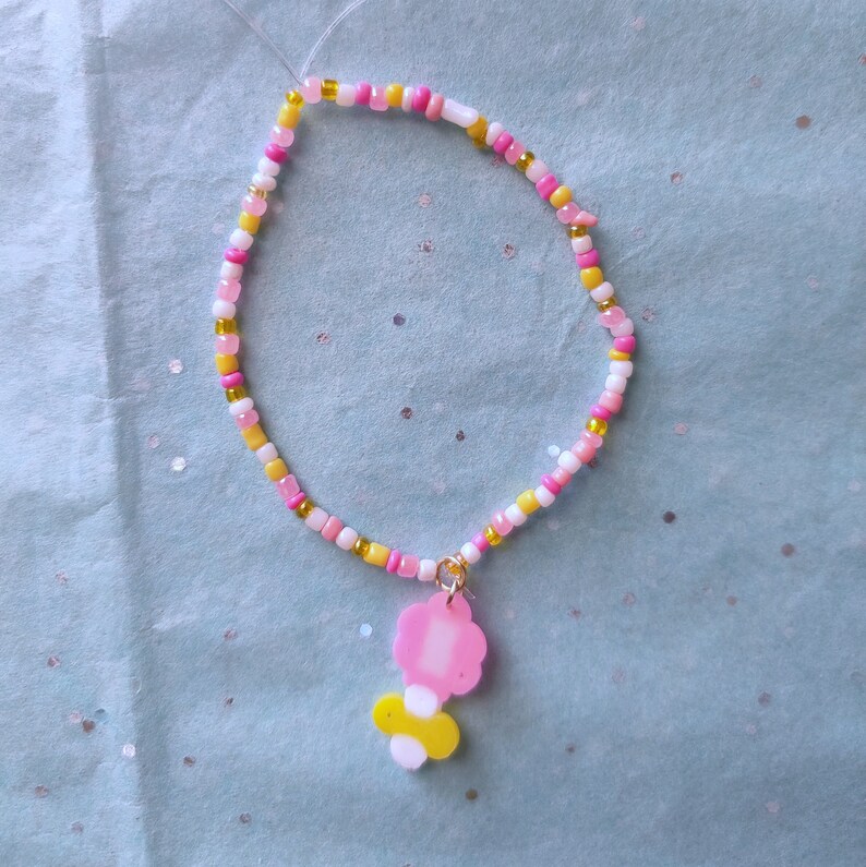 Pink Lemonade Lollipop Perler, Seed Bead Necklace With Perler Charm ...