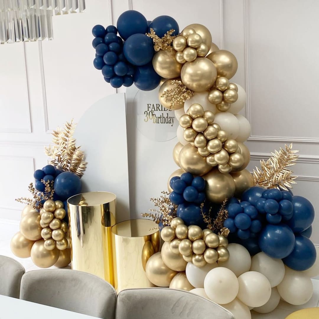 Elegant Navy Ivory And Gold Balloon Garland Milestone Birthday