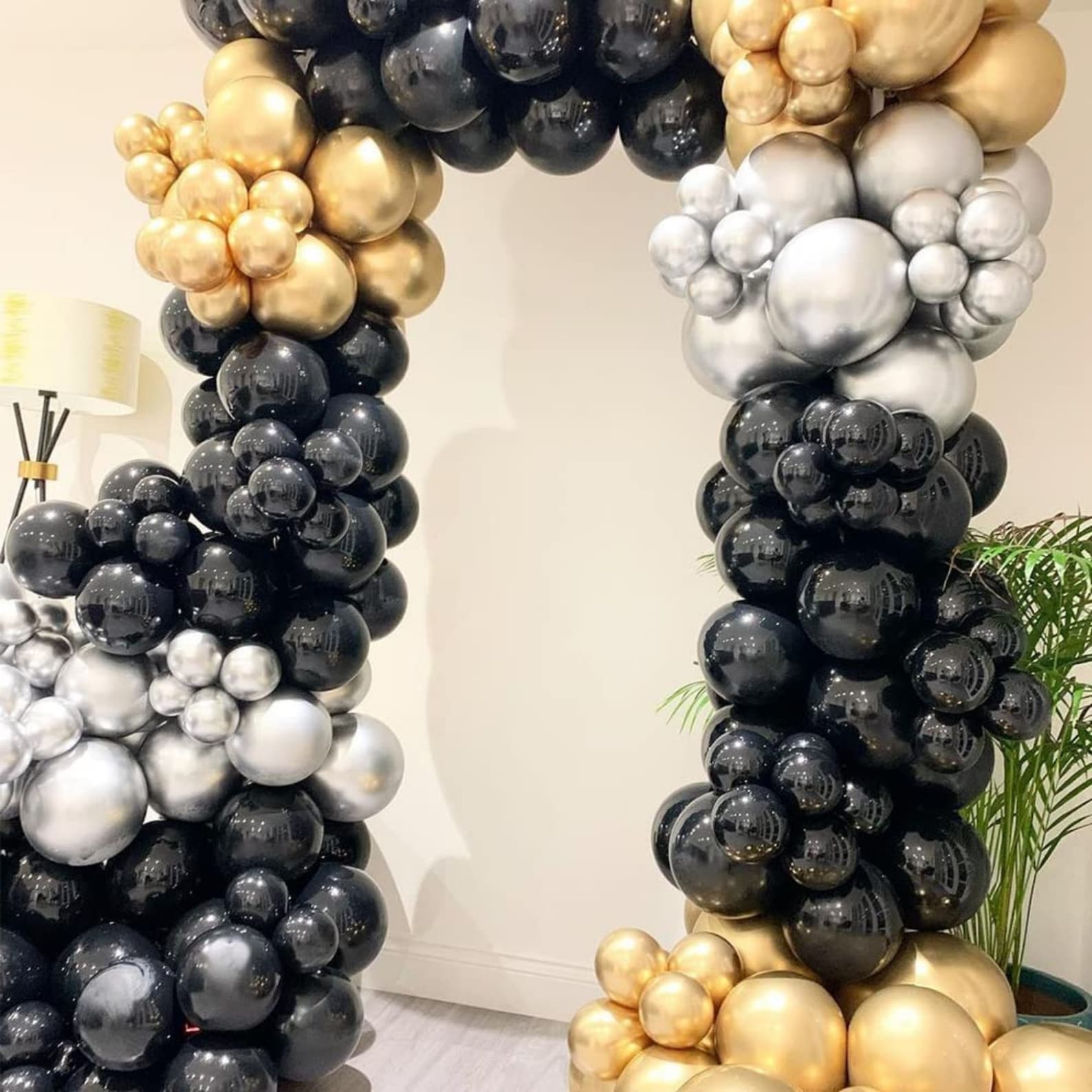 Black, Silver and Gold Balloon Garland Kit Adult Birthday Decorations ...